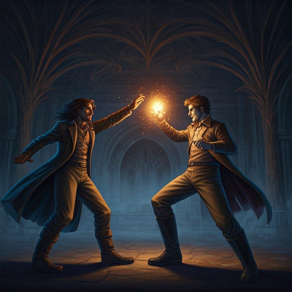 Hero fighting villain, spooky and creepy, film noir cyberpunk, In the ...