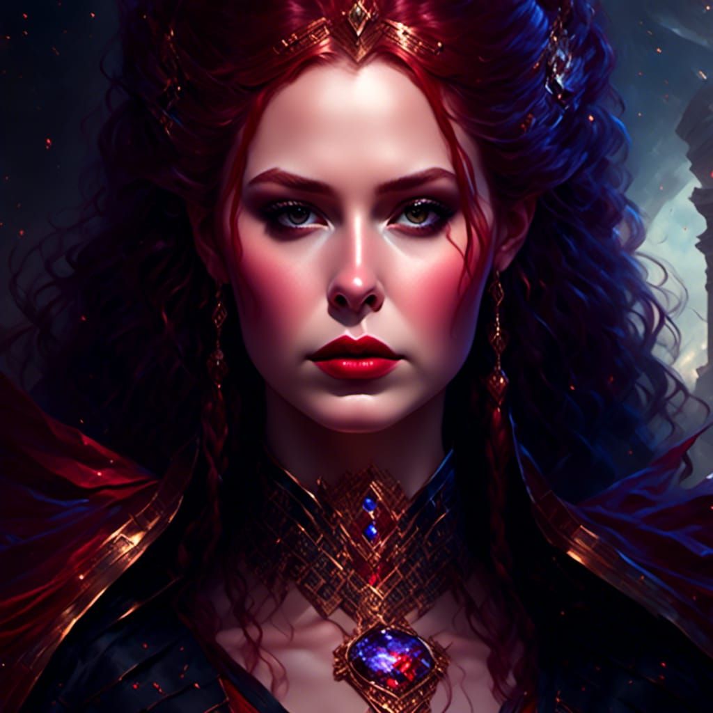 Fantasy Empress, beautiful face, intricate eyes, long red hair ...