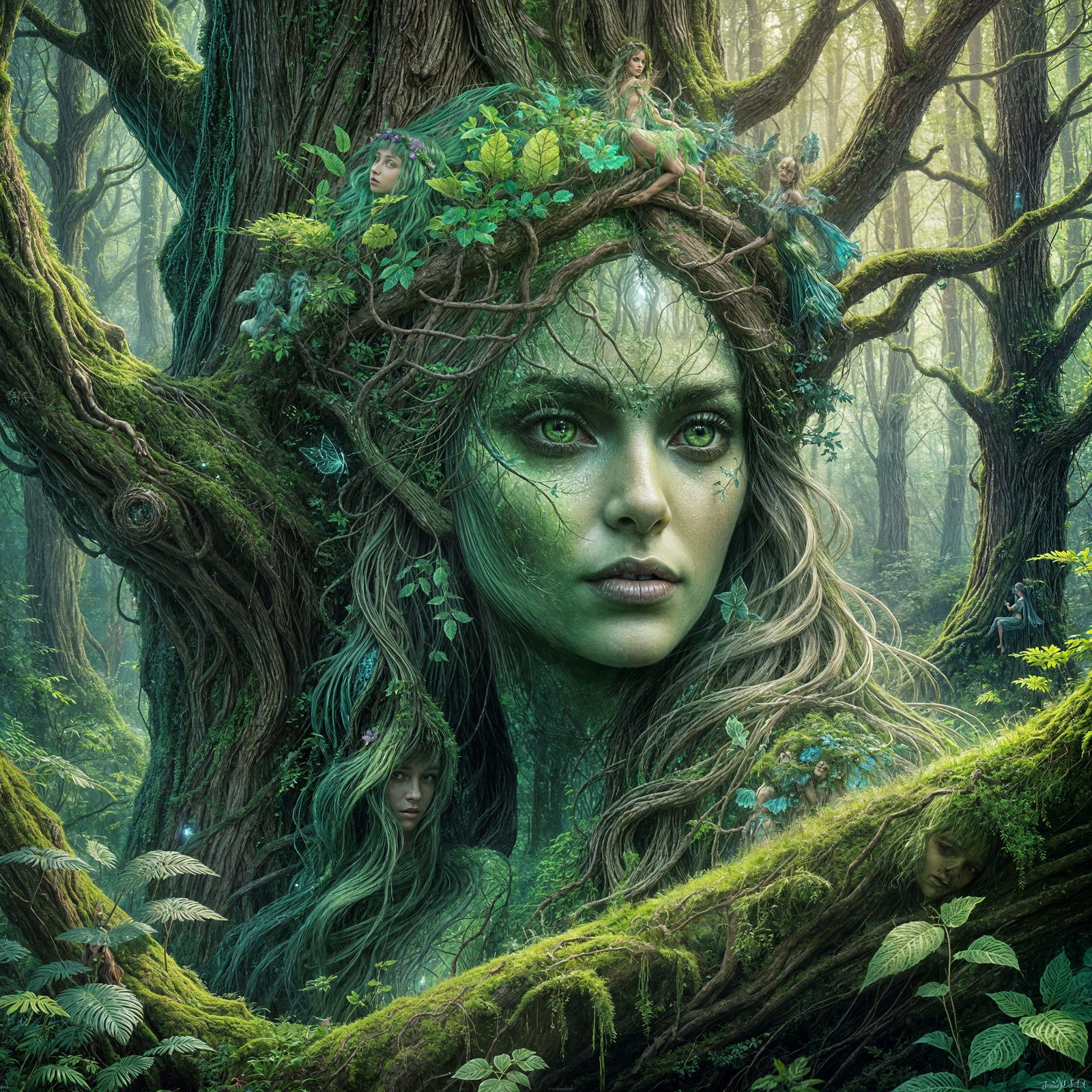 Forest deity with hidden dryads - AI Generated Artwork - NightCafe Creator