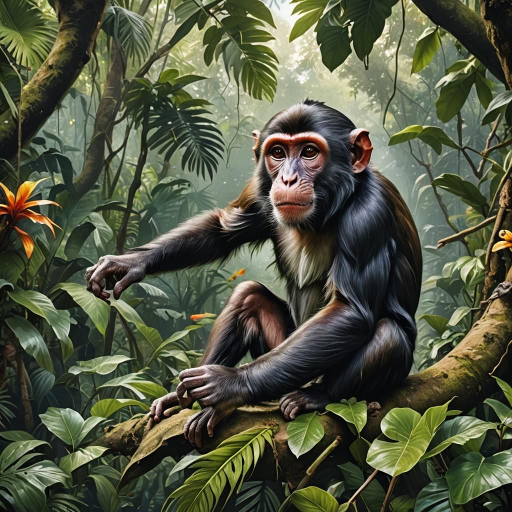 Vibrant hyper realistic Monkey playing in the jungle - AI Generated ...
