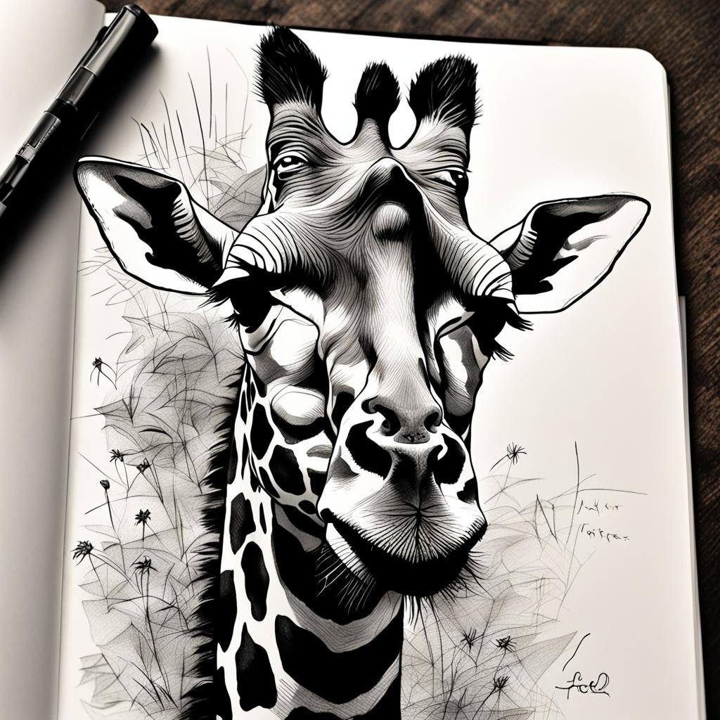 An ink illustration of a giraffe - AI Generated Artwork - NightCafe Creator