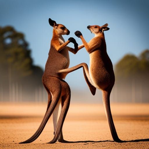 kangaroos kickboxing eachother - AI Generated Artwork - NightCafe Creator
