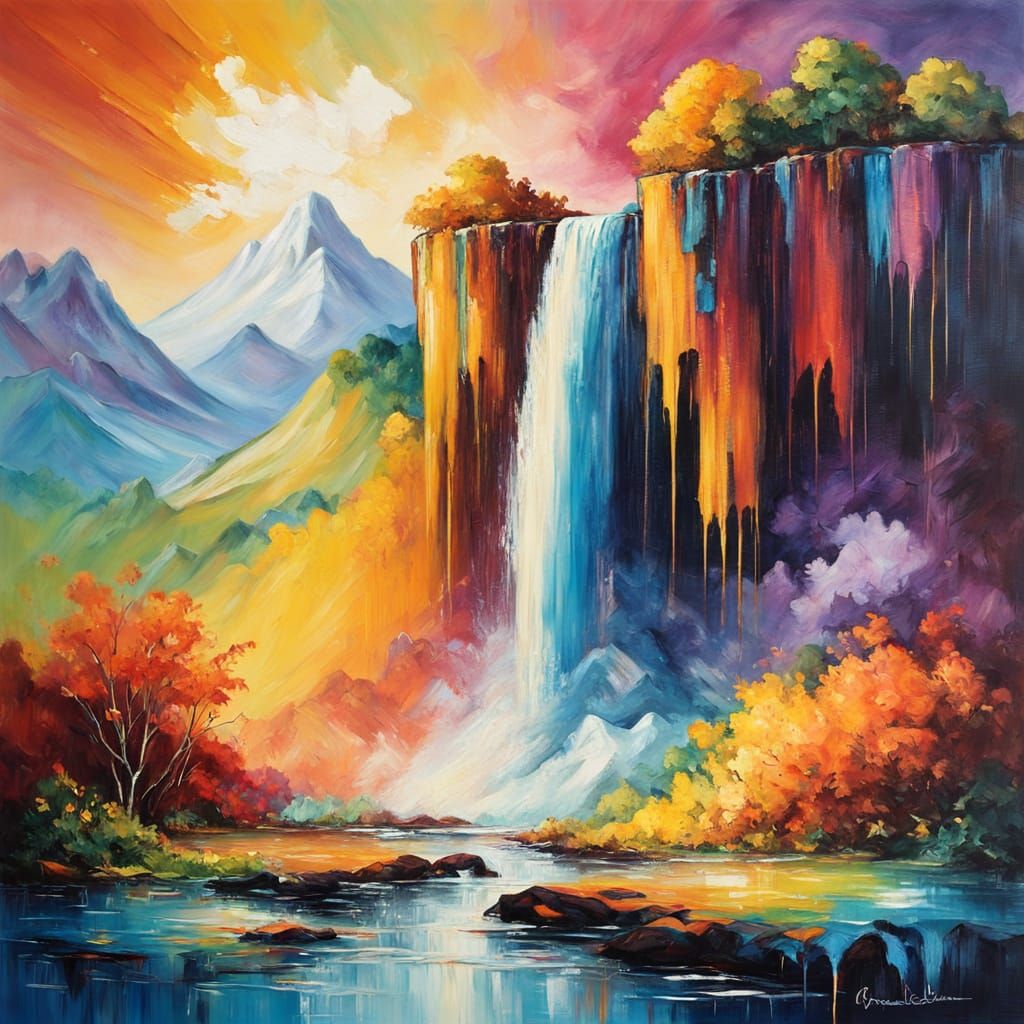 dripping landscape - Vibrant Expressionist Masterpiece: Colo...