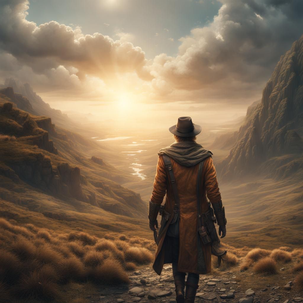 wanderer, jacket, wind and the sun smile - AI Generated Artwork ...