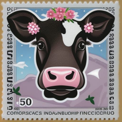 50¢ postage stamp of a cute cow🐄 #2 - AI Generated Artwork - NightCafe ...
