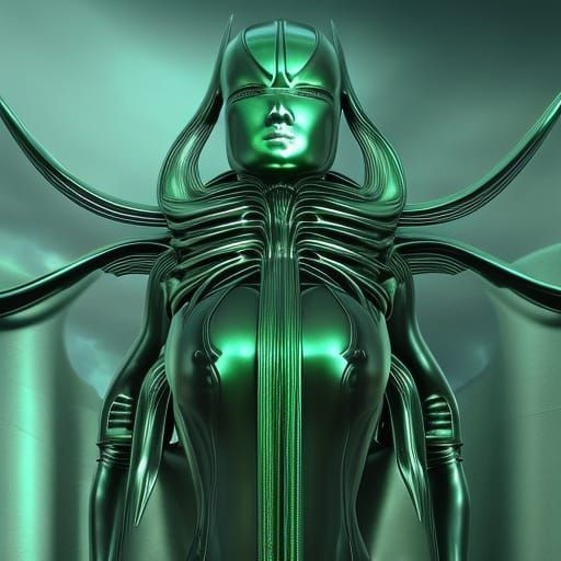 h.r. Giger full Body Alien green tubes, lightning-scape, dramatic ...