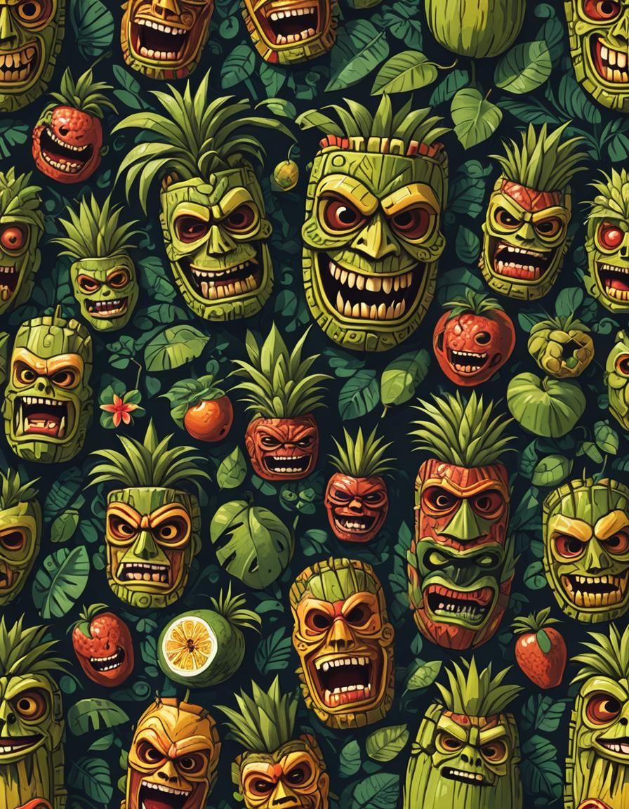 tiki evil tropical fruit horror - AI Generated Artwork - NightCafe Creator