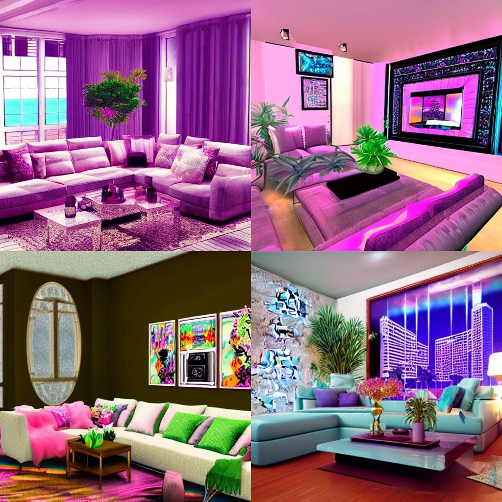 Vaporwave living room - AI Generated Artwork - NightCafe Creator