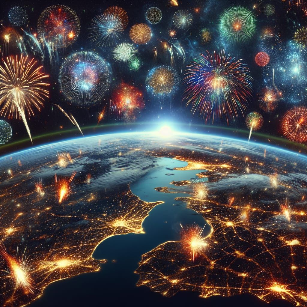 looking down to Earth from another planet for the Great Fireworks and ...