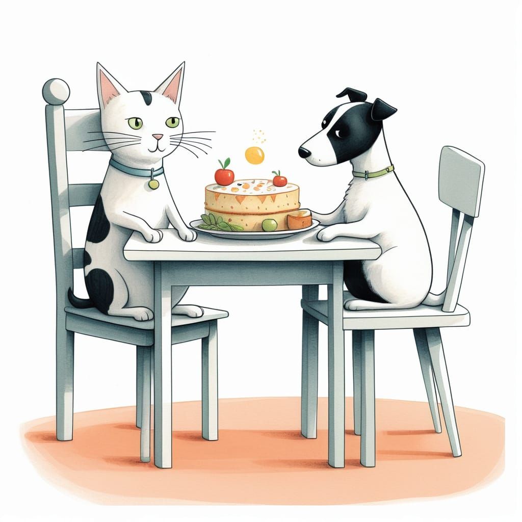 Cartoon Style Cat & Dog Couple - Cartoon Style Cat & Dog Cou...