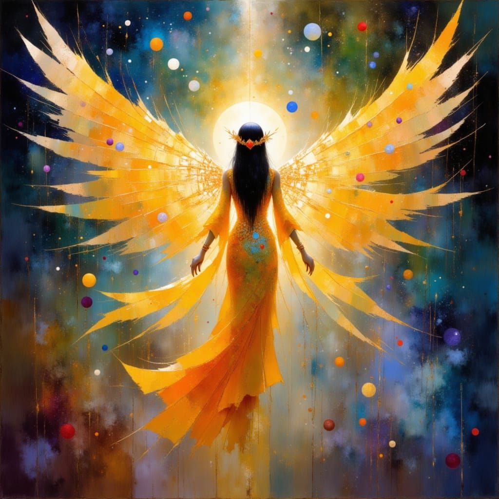 Celestial Anime Goddess Radiates Golden Light in C... - AI Art