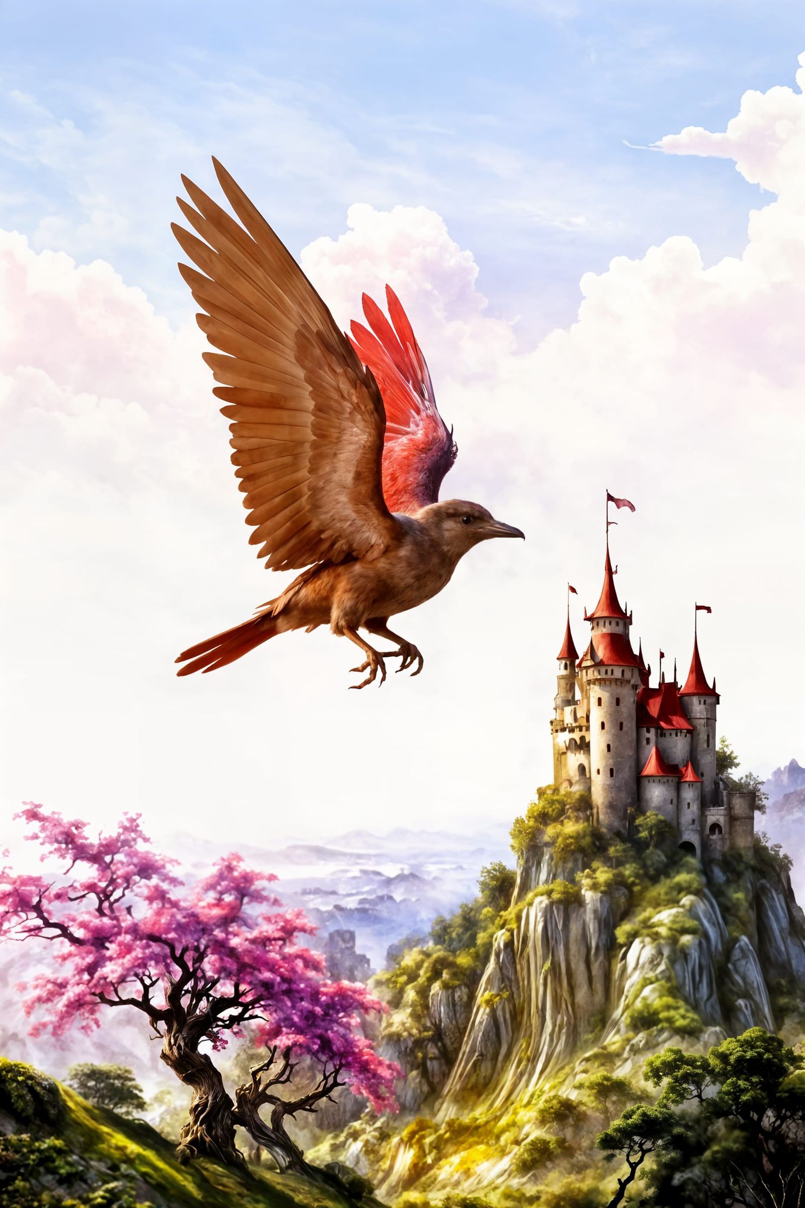 Fantasy castle, detailed background, by arthur rackham and pino daeni