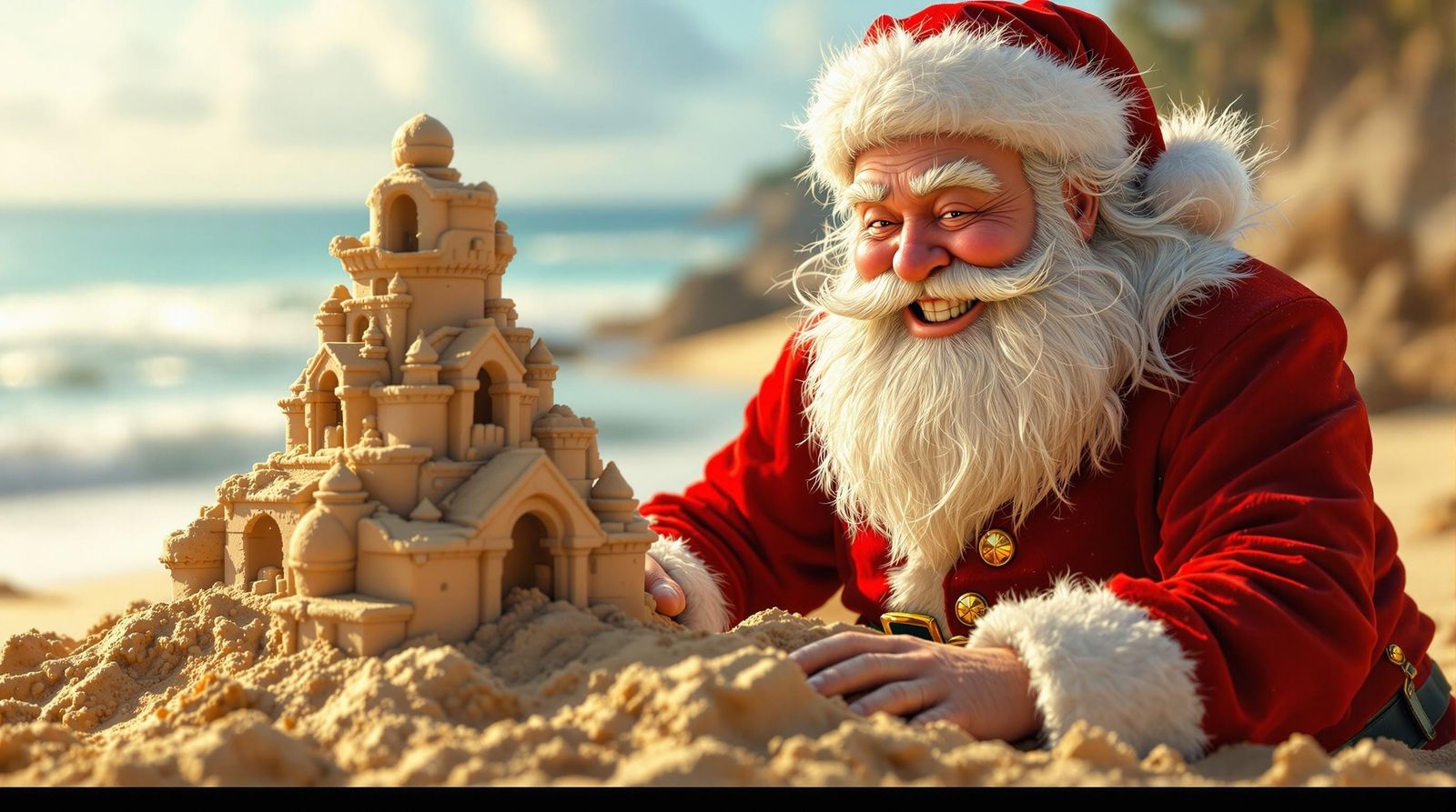 Sandy Claus - Surreal Santa Claus Builds Intricate Sand Cast...