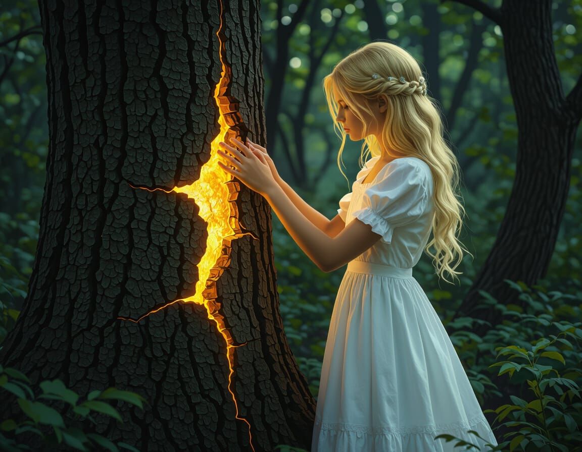 The Light Within - Dark Fantasy Art: Girl Touches Glowing Tr...