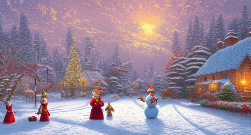 winter time in Narnia, detailed,snowmen,icicles,((wind blown snow ...