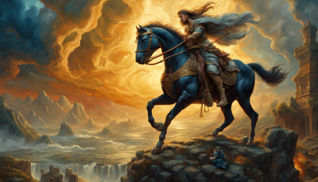 Imagine a grand, Renaissance-style painting of a powerful warrior ...