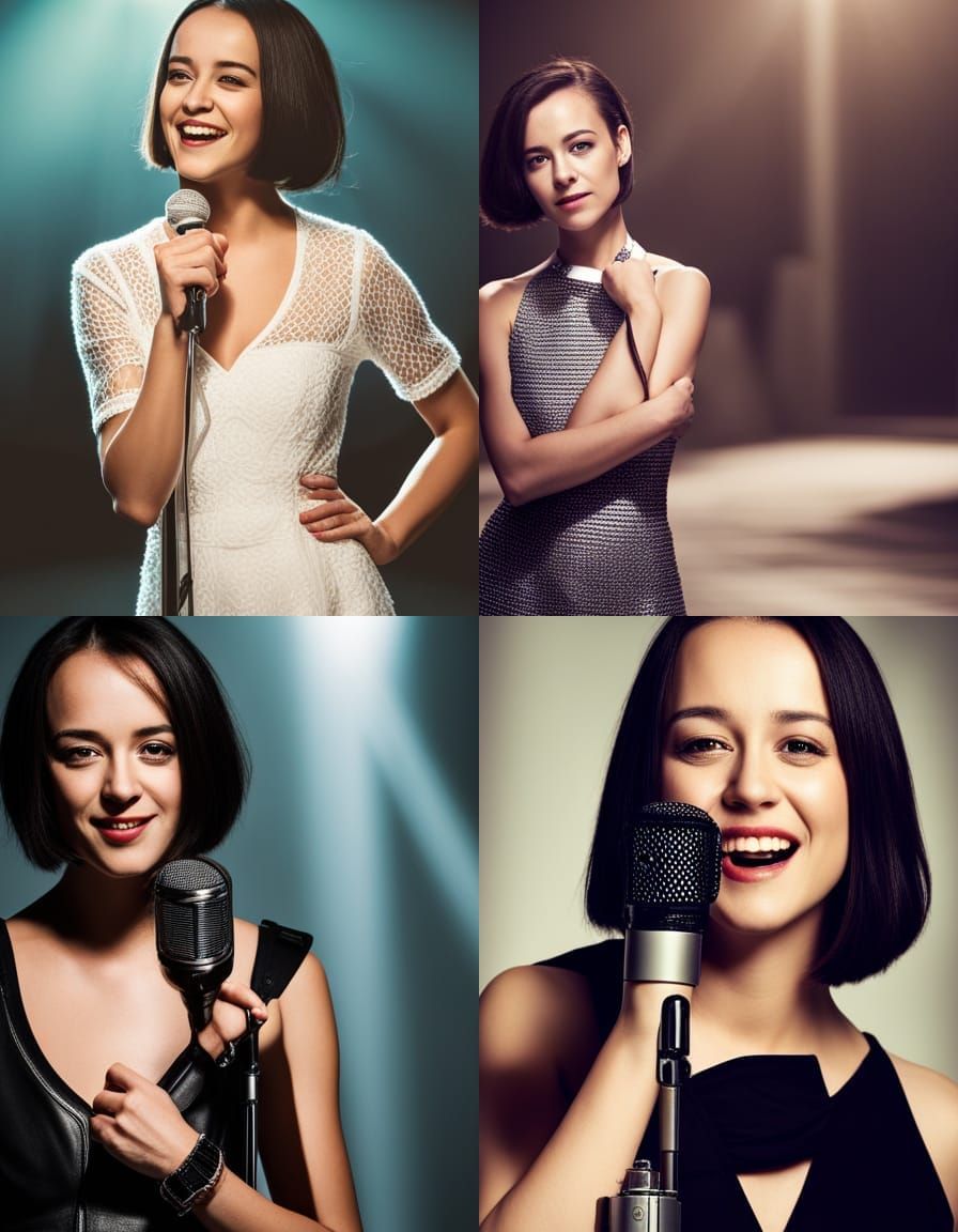 Smiling standing young Alizée singing intricate details, HDR ...