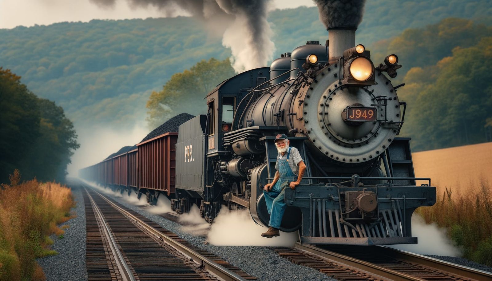 Hopping a ride on a PRR J1 steam locomotive - AI Generated Artwork ...