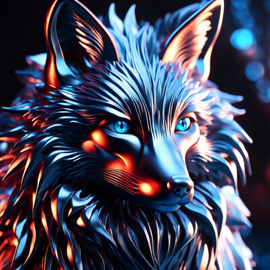 photorealistic final render of an epic fox made of crystal glass ...