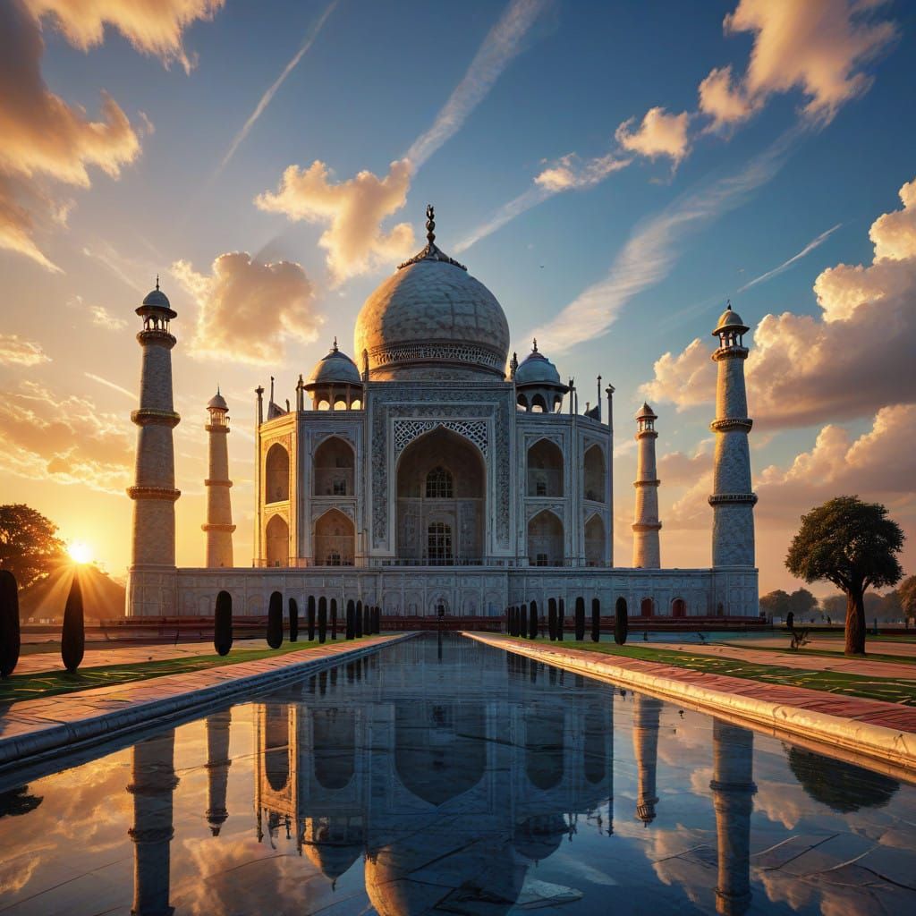 Taj Mahal - Ethereal Taj Mahal at Sunset in Vibrant Comic Bo...