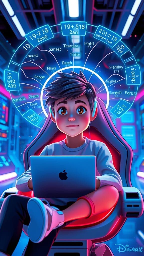 Futuristic Student Surrounded by Knowledge in a Ne... - AI Art