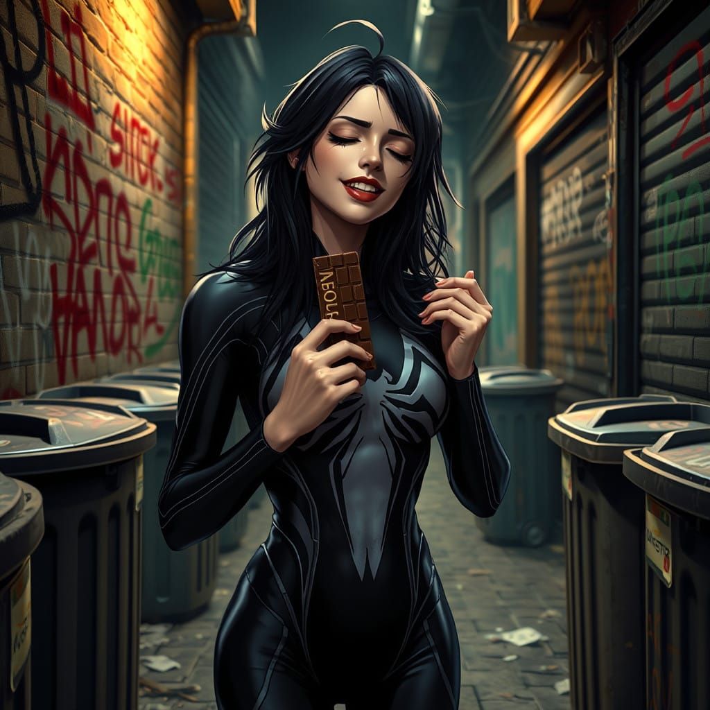 Gritty Alleyway Encounter with Venom Symbiote - AI Art