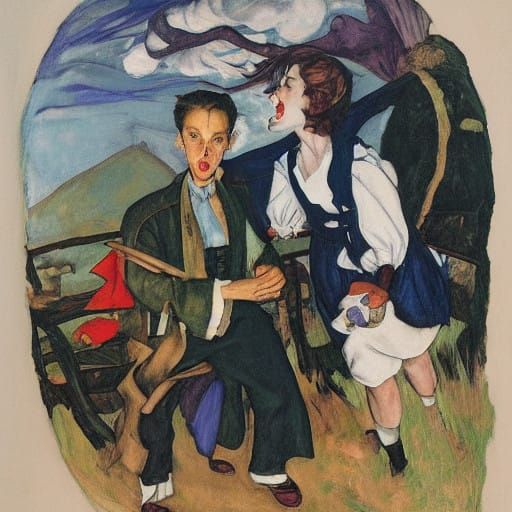 Vampire and Rabbit Debate Wisdom at Crossroads - AI Art