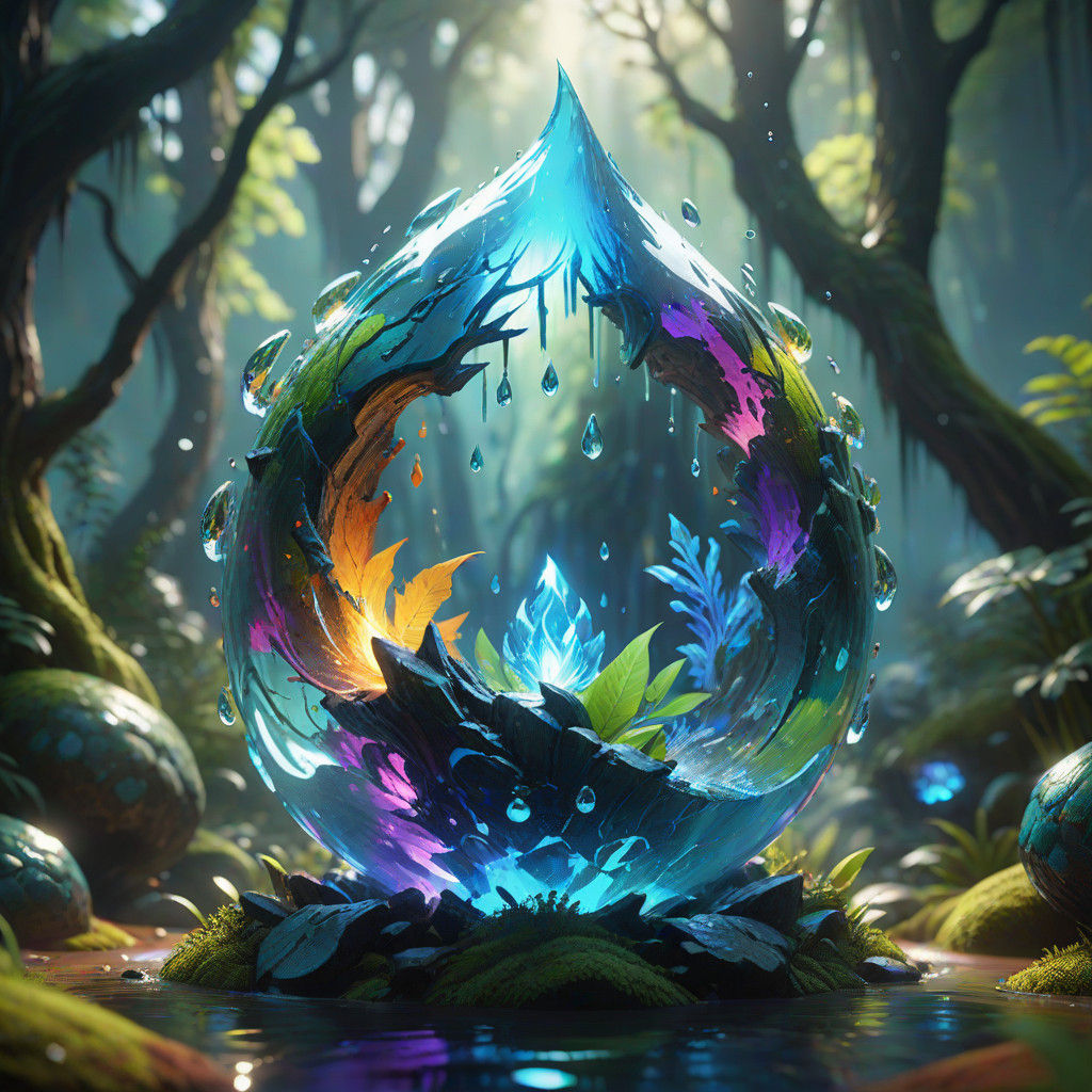 Surreal Water Elemental in a Radiant Drop - AI Art