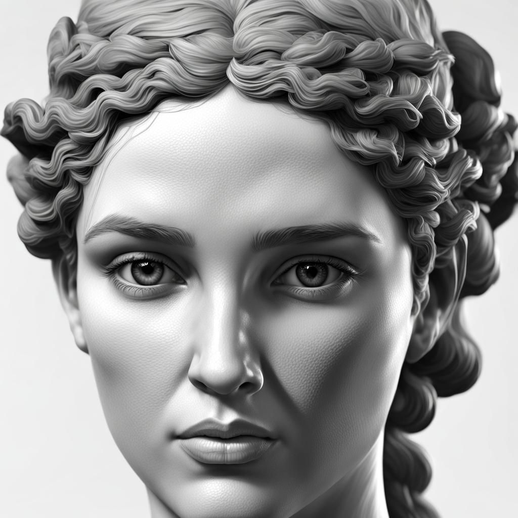 hyper realistic portrait of Aphrodite rendered in black and white ...