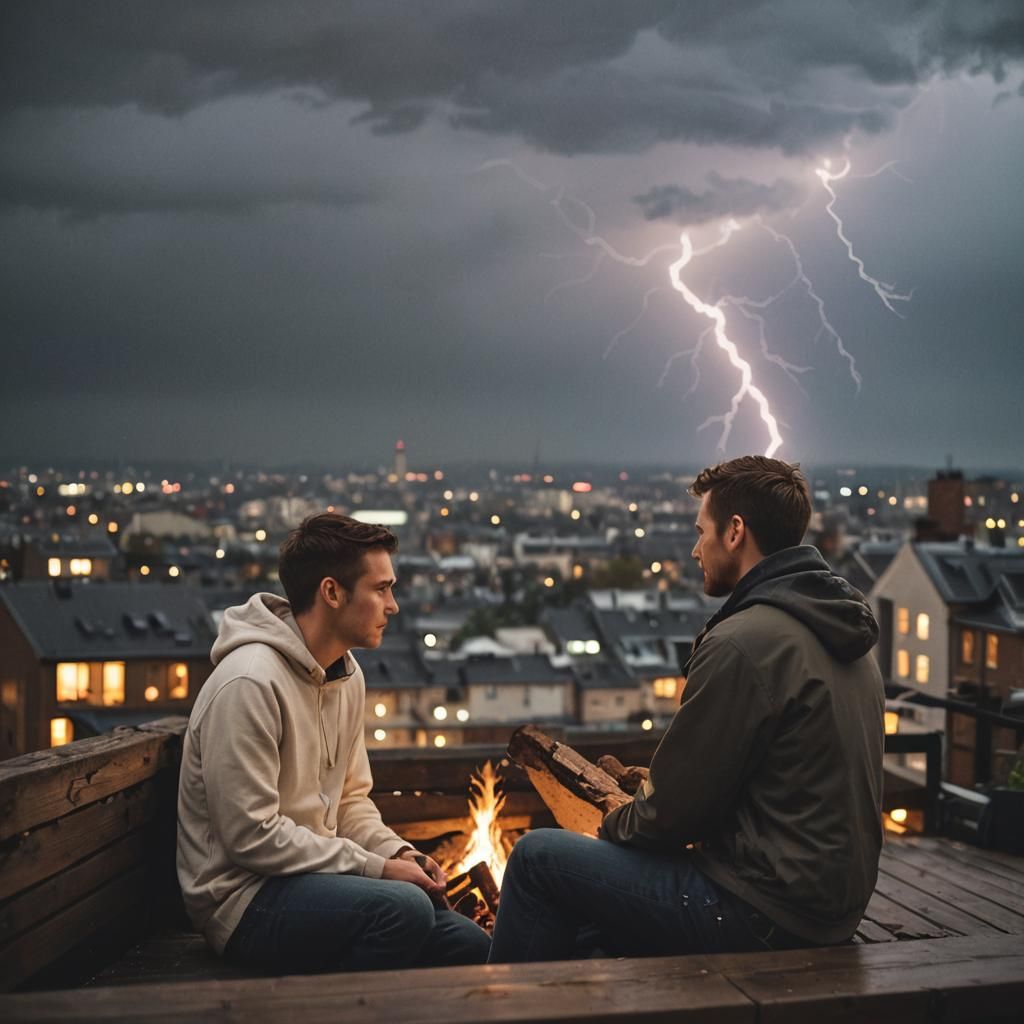 Rooftop storm watching - AI Generated Artwork - NightCafe Creator