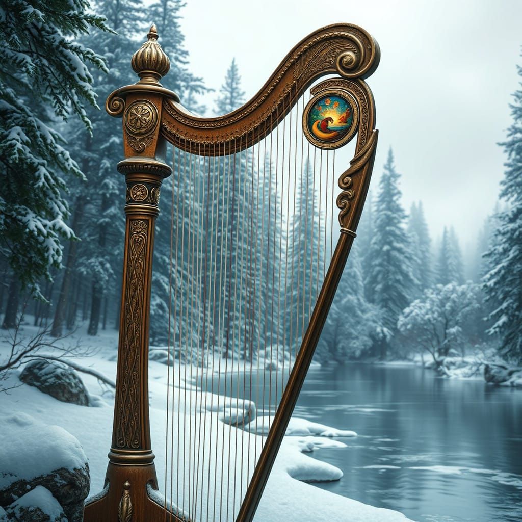Hyperrealistic Portrait of an Ancient Irish Harp i... - AI Art