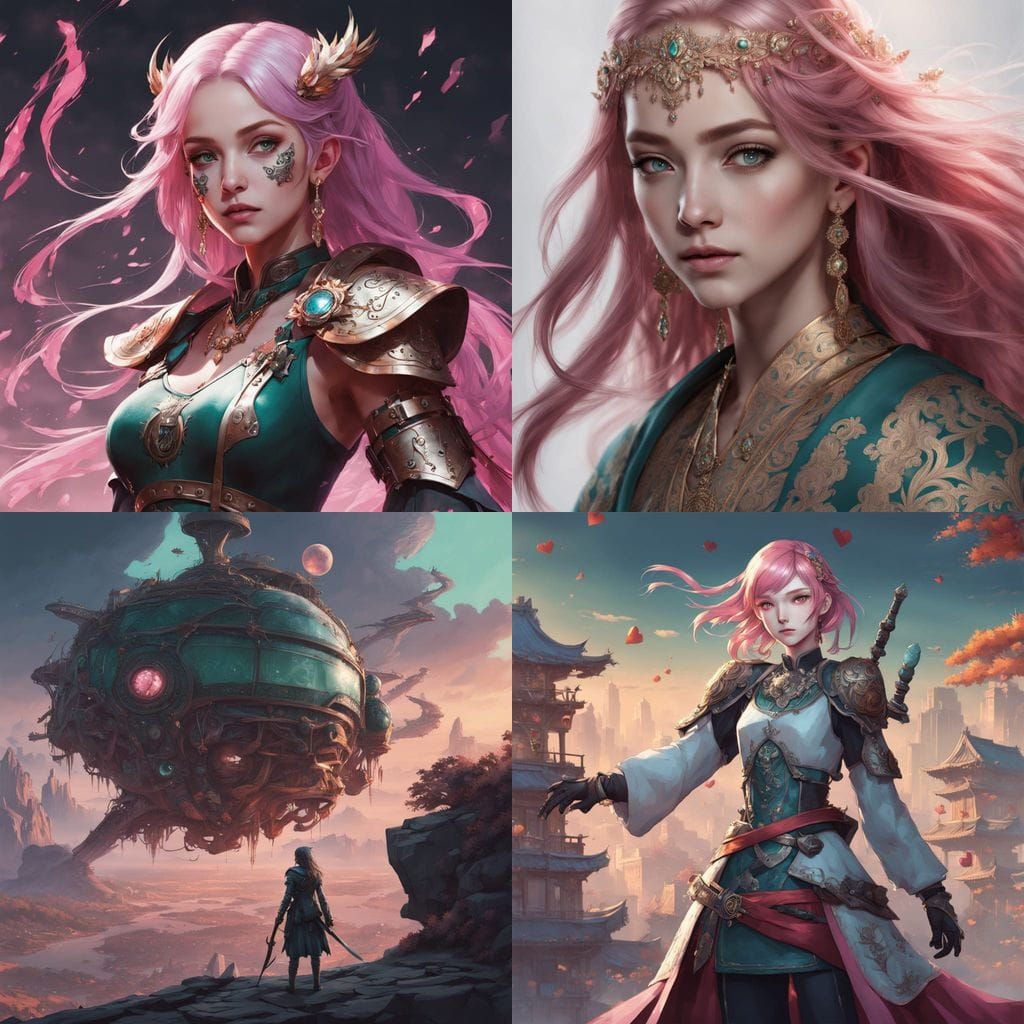Ethereal Anime Goddess with Pink Locks and Battle-... - AI Art