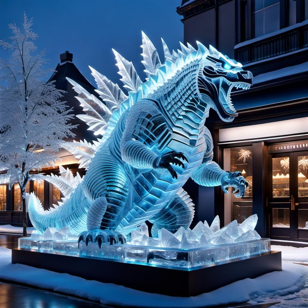 Godzilla ice sculpture - AI Generated Artwork - NightCafe Creator