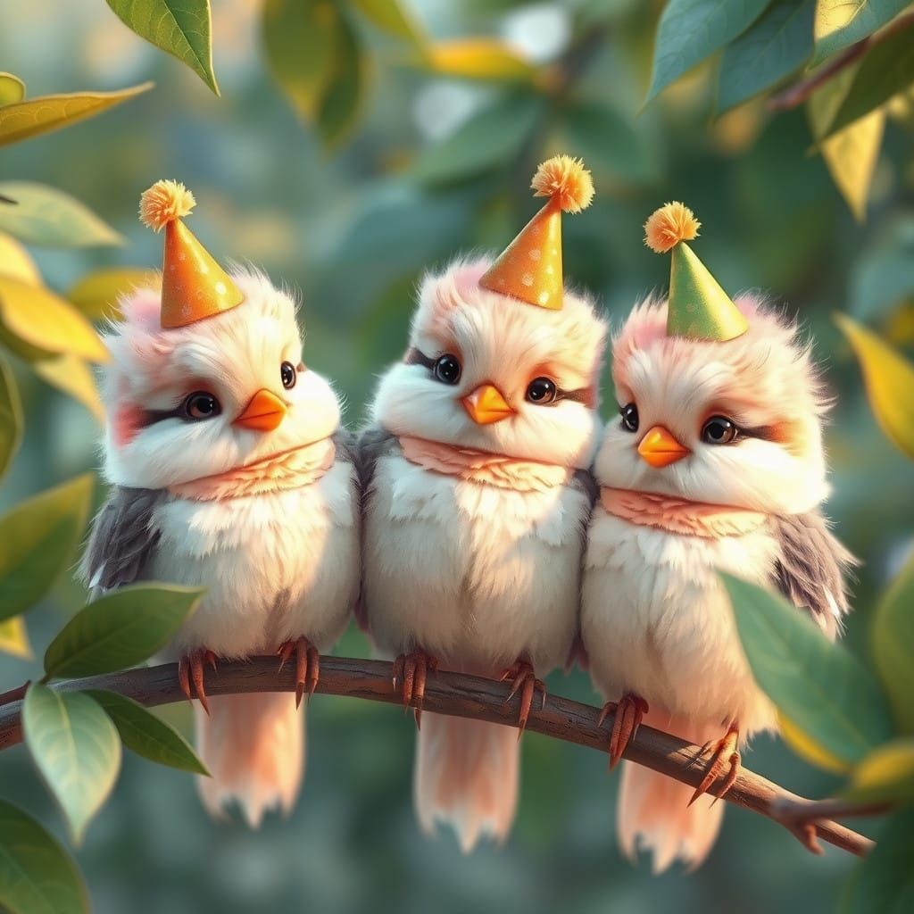 Cute Birds in Party Hat - Cute Birds in Party Hat