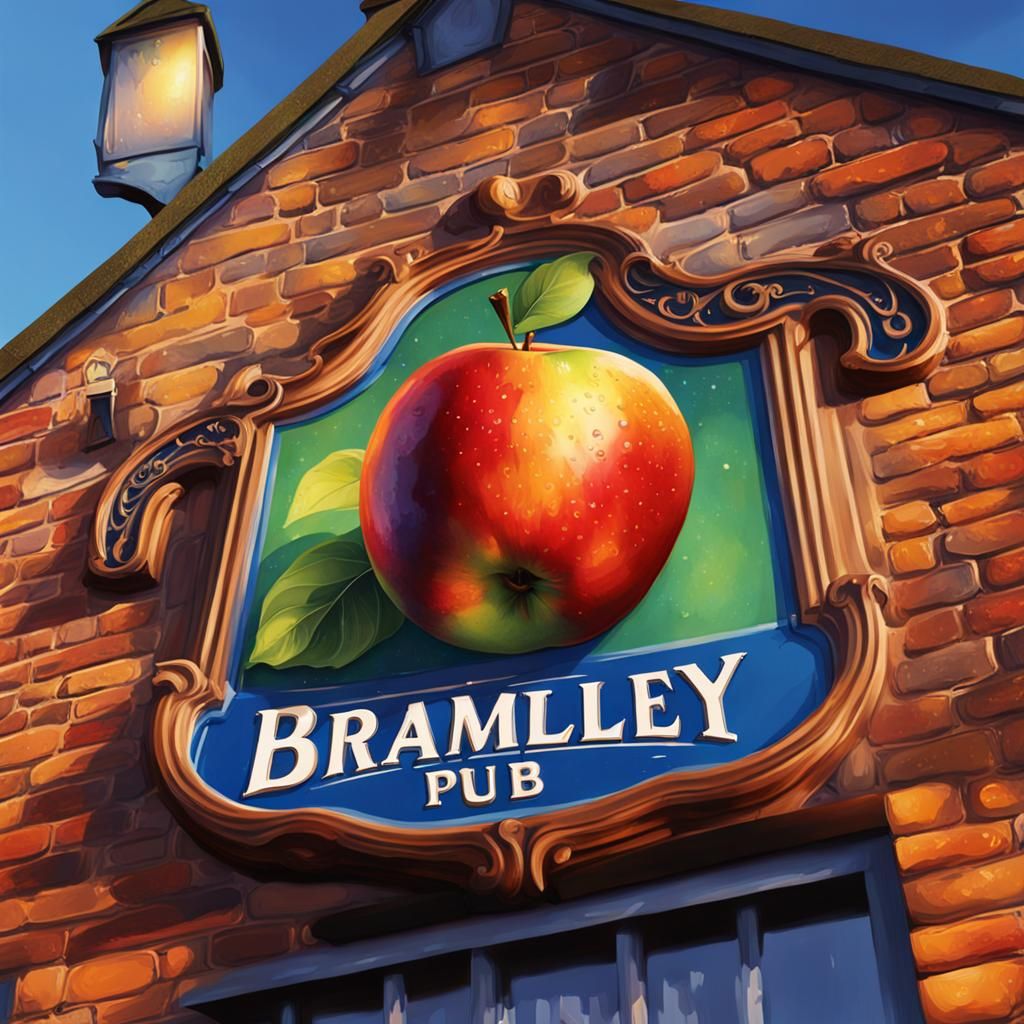 A beautiful Bramley cooking apple in front of 'The Bramley Apple ' pub ...