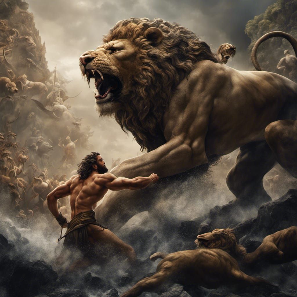 Heracles fighting the Nemean Lion - Heracles fighting the Ne...