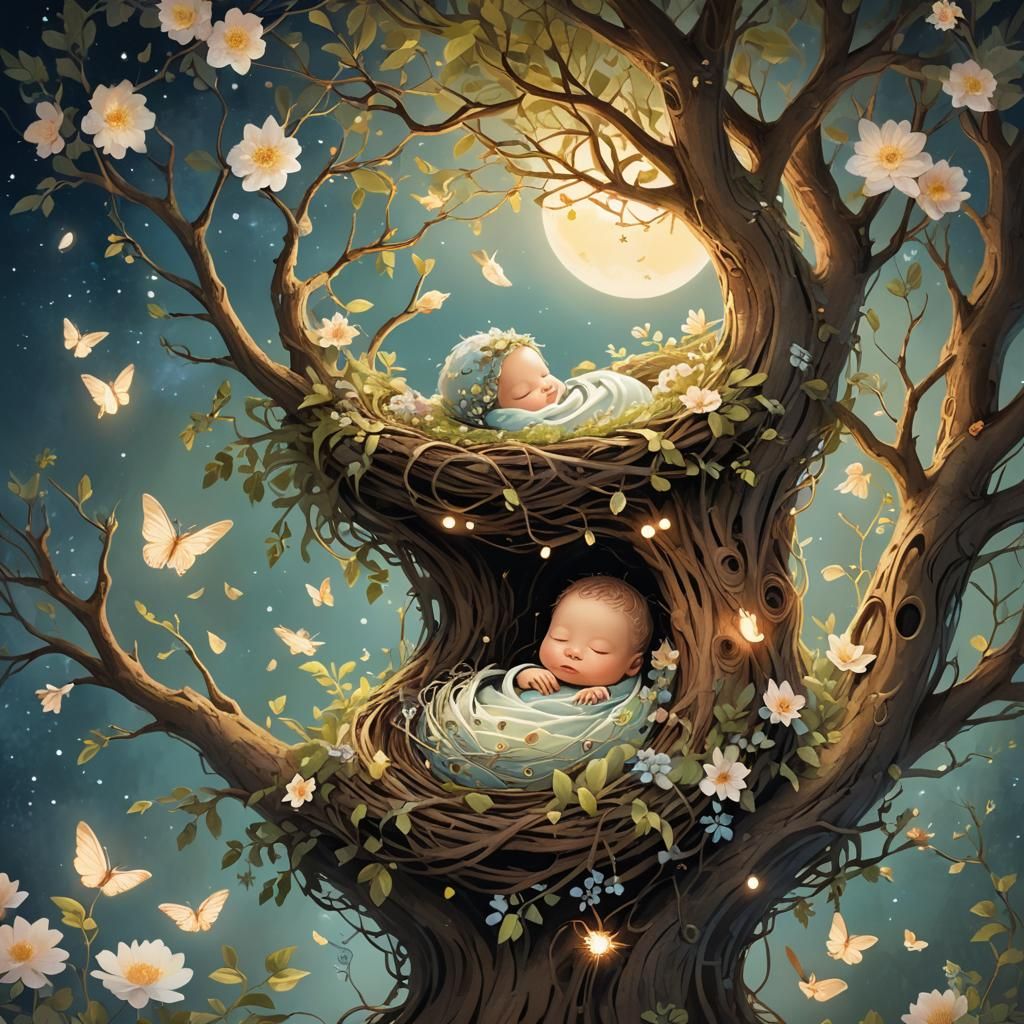 A captivating illustration of an enchanting baby nestled peacefully in ...