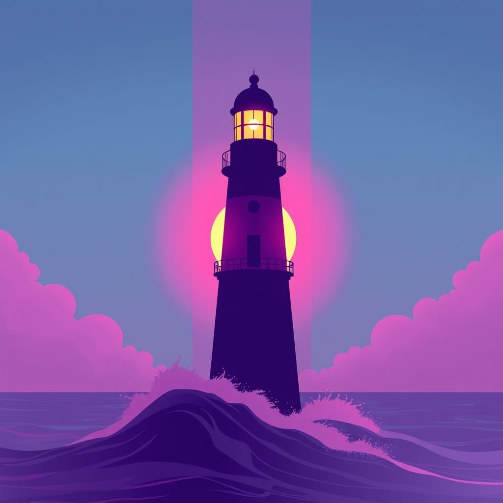 Purple Beam Lighthouse - Vibrant Purple Lighthouse in Mornin...