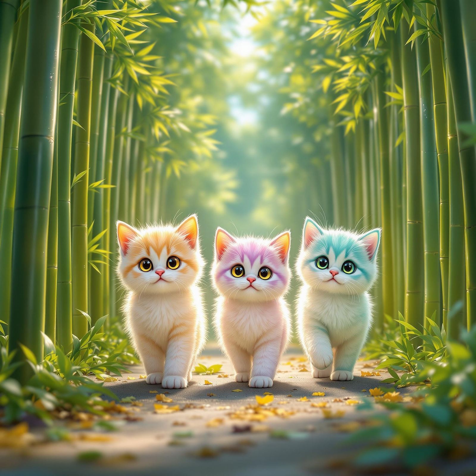 3 Adorable animated kittens with fluffy fur, large round eyes, and tiny ...