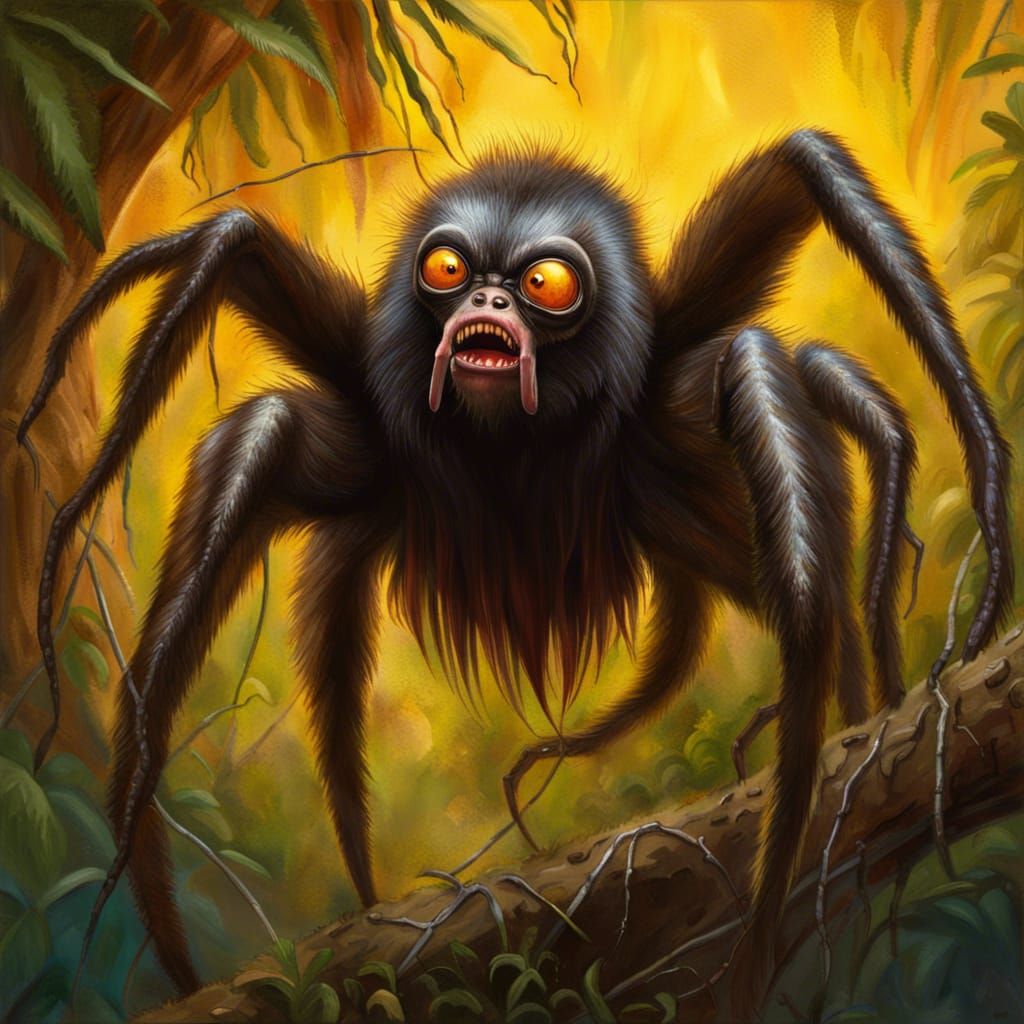 A Florida skunk ape with a surprised look on its face, as it sees a ...