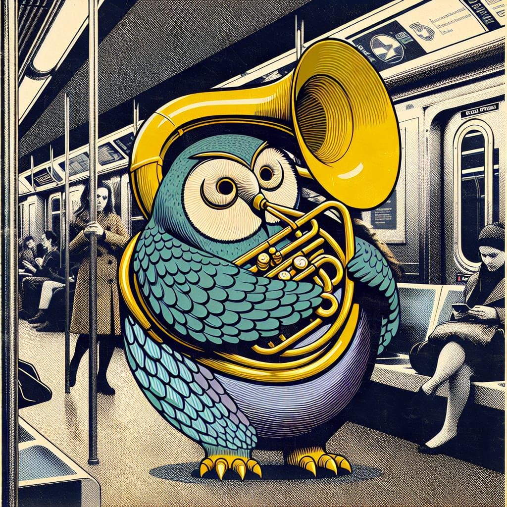 Fat Owl Playing A Tuba In the New York Subway - AI Generated Artwork ...