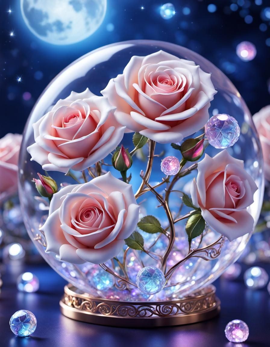 Rose crystal ball under the full moon - AI Generated Artwork ...