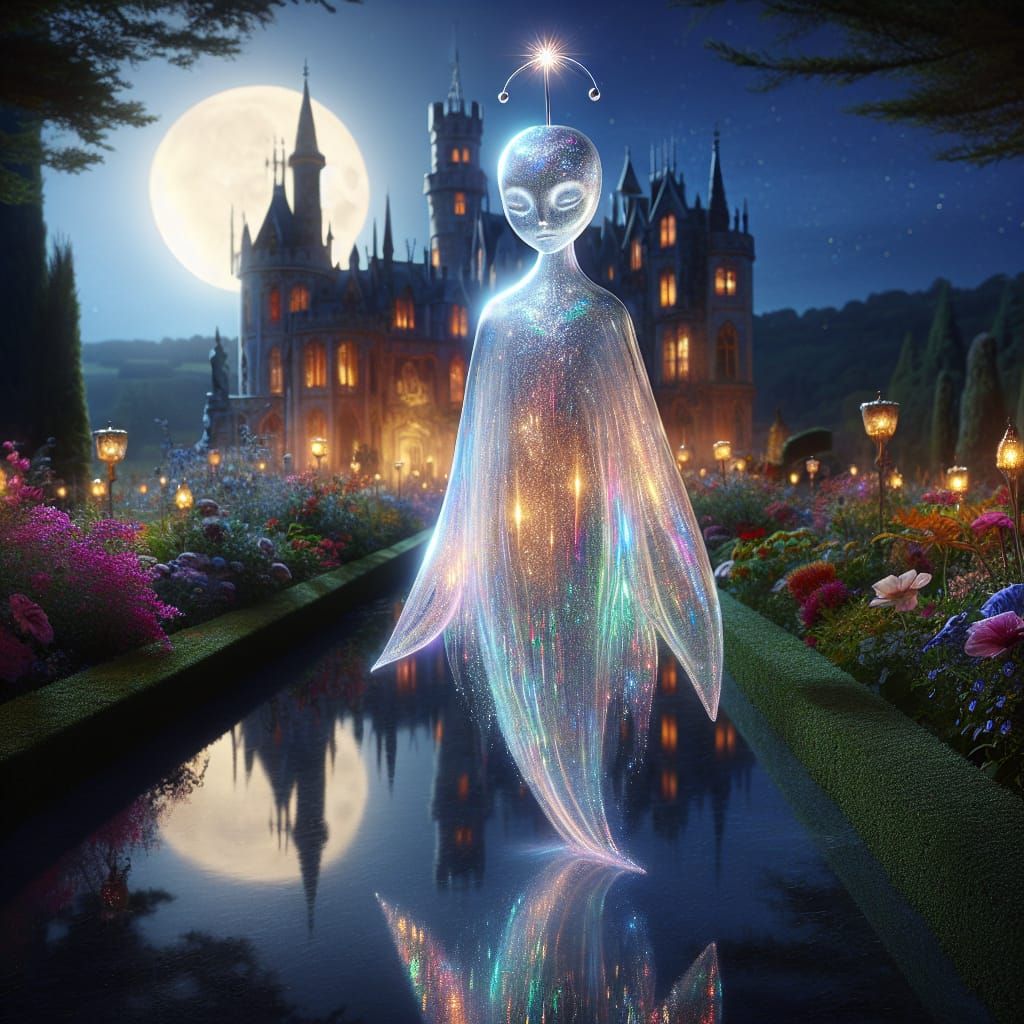 Beautiful ghost with antenna on its head in a castle Garden - AI ...