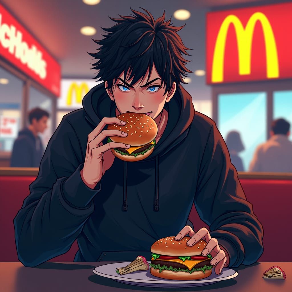 Nico Di Angelo Enjoying a Big Mac in a Vibrant Ani... - AI Art