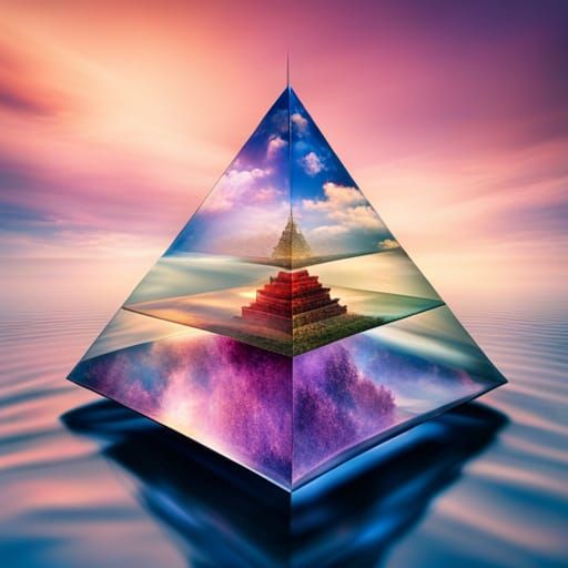 Colours of love, beauitful glass pyramid floating in the sky, beautiful ...