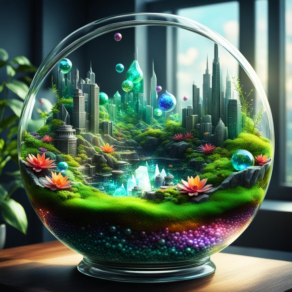 A Terrarium of a city inside Glass Bowl - AI Generated Artwork ...