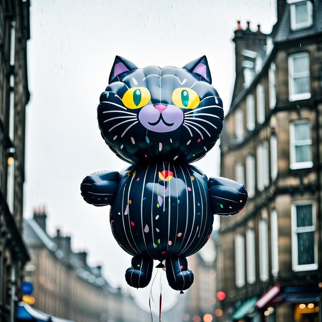 Big balloon in shape of cat flying through Scottish town - AI Generated ...