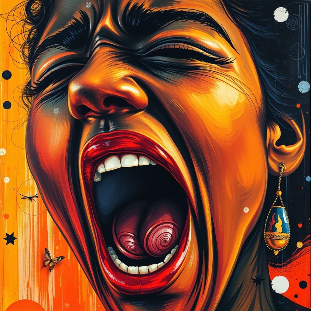 Emotive Close-Up Portrait of a Woman Screaming in ... - AI Art