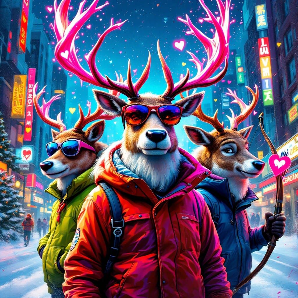 Vibrant Reindeer in a Graffiti-Inspired Cityscape - AI Art