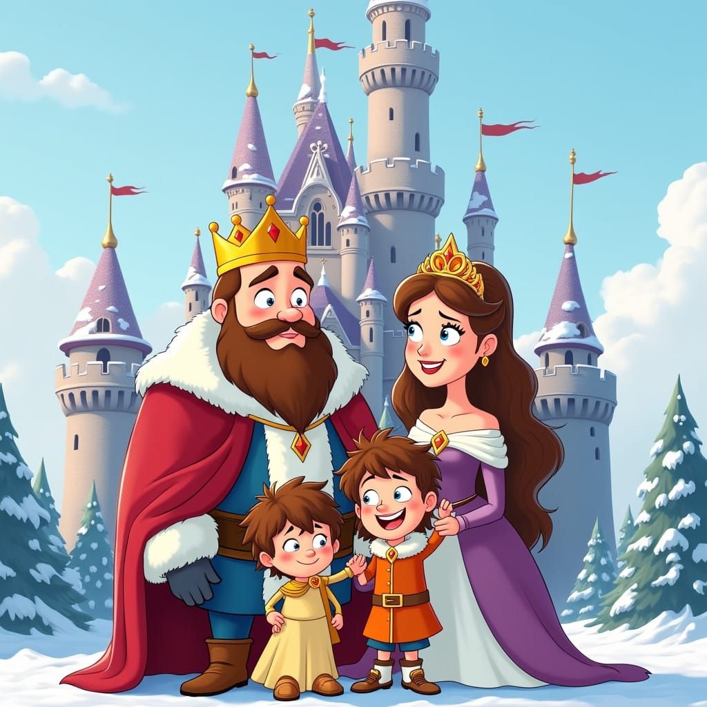 Regal Cartoon Family Standing Proudly in Front of ... - AI Art